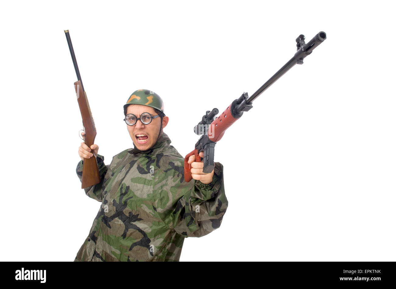 Military man with a gun isolated on white Stock Photo - Alamy