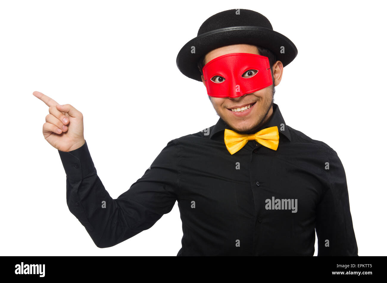 A man wears red mask isolated on white Stock Photo - Alamy