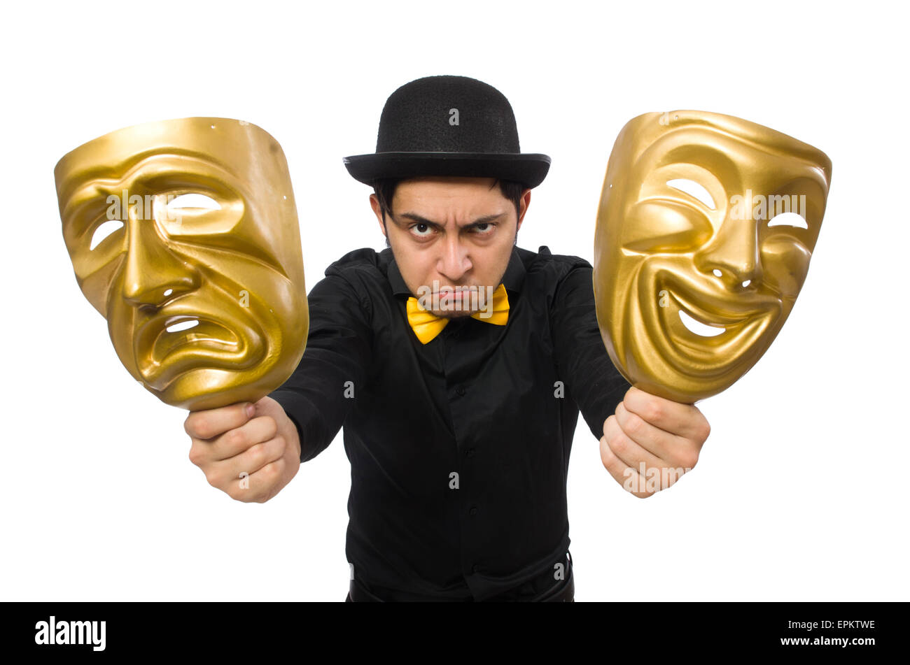 Young man with golden Venetian mask isolated on white Stock Photo - Alamy