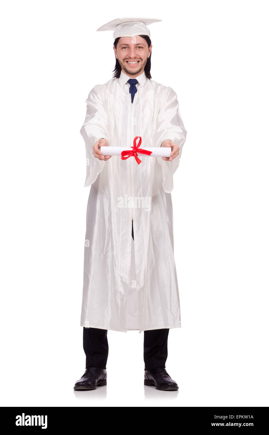 Young male student graduated from high school on white Stock Photo - Alamy