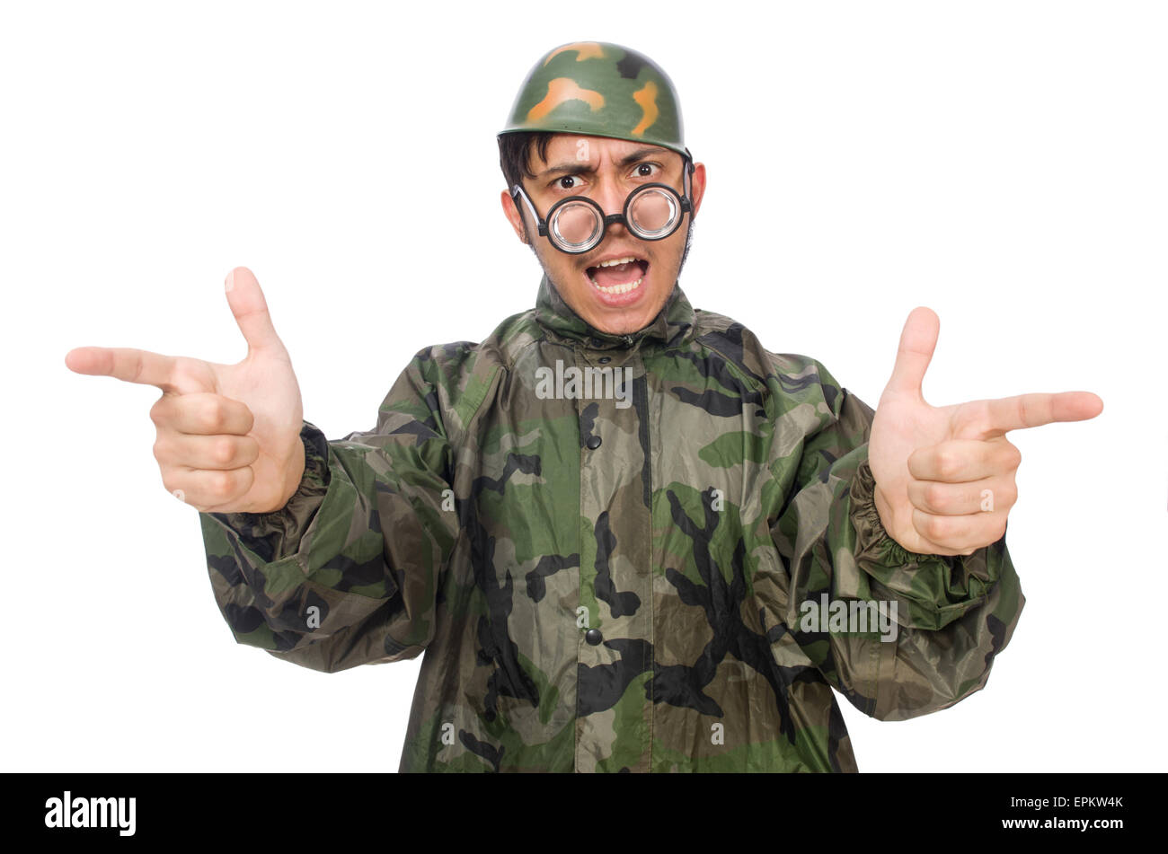 Military man with a gun isolated on white Stock Photo - Alamy