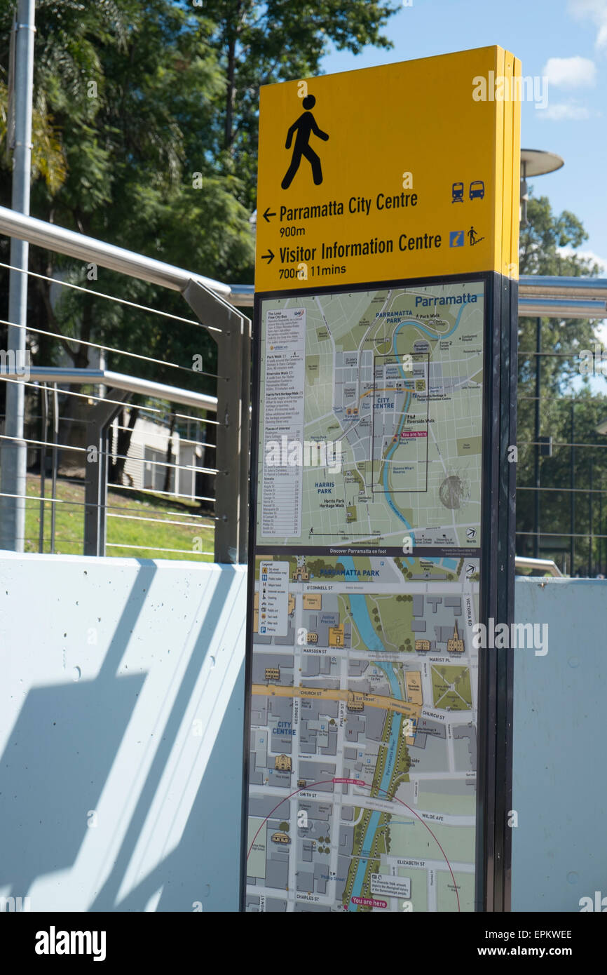 Parramatta road map and signage in the city centre,western sydney ...