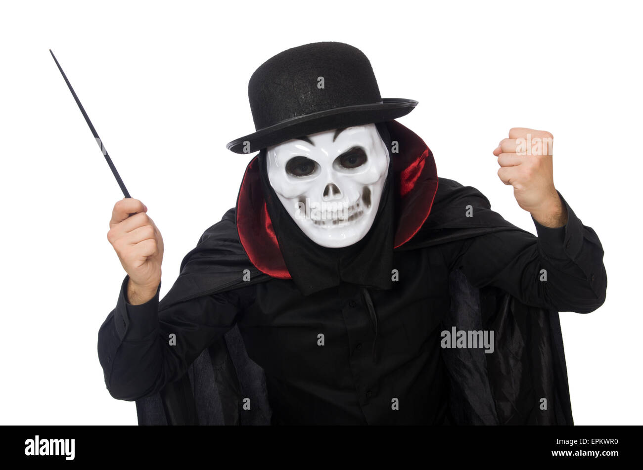 Man in horror costume with mask isolated on white Stock Photo - Alamy