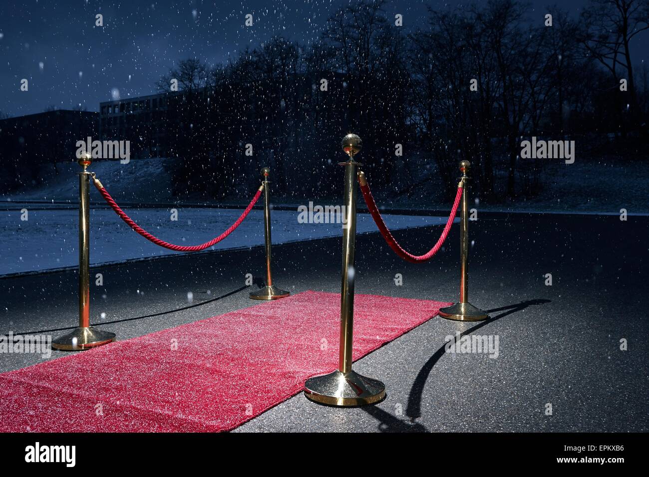 Red carpet on road, snowfall in winter Stock Photo - Alamy