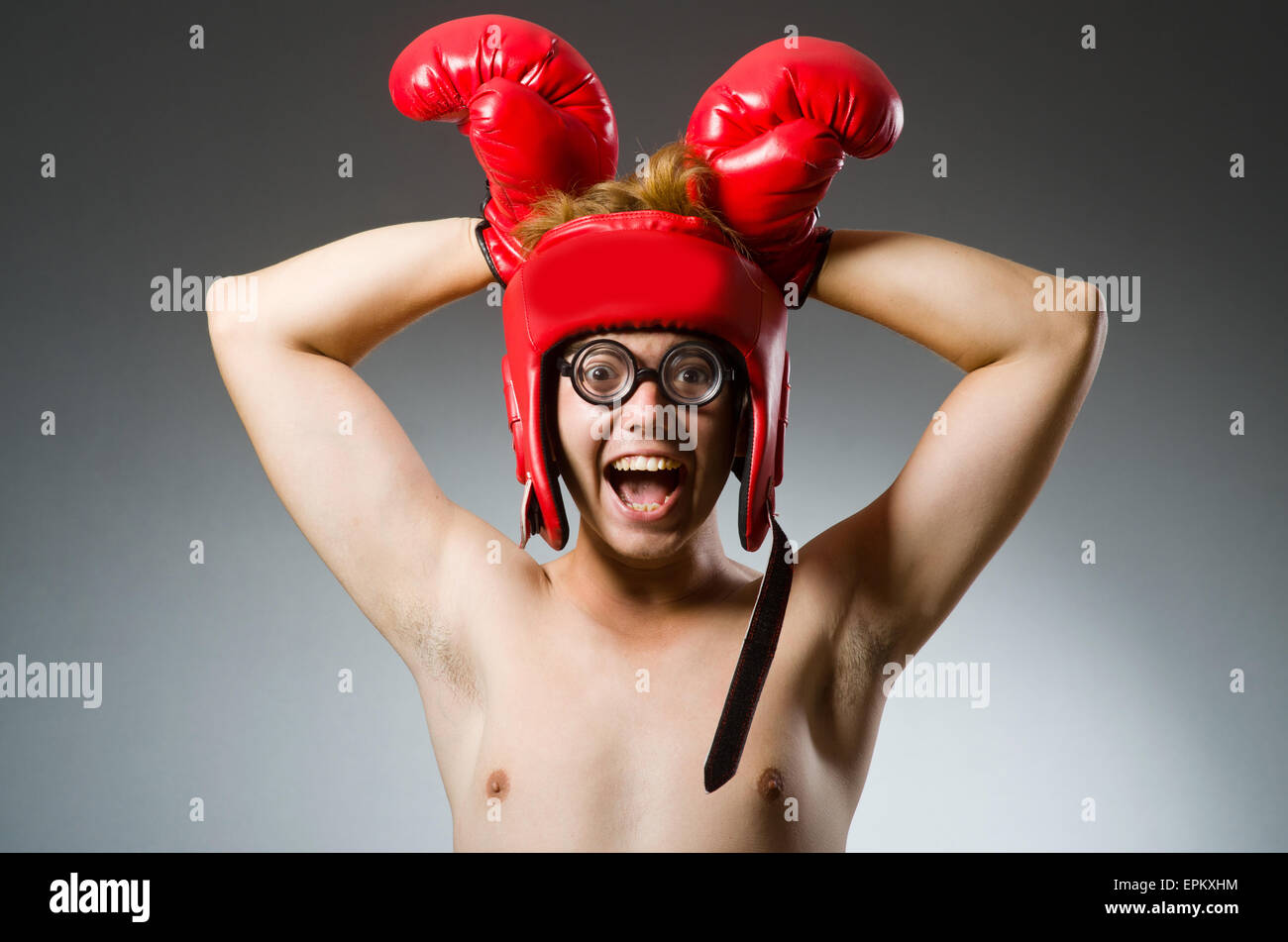 Funny nerd boxer in sport concept Stock Photo - Alamy