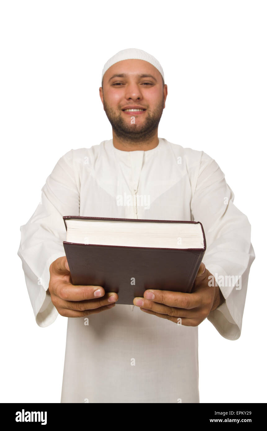 Concept with arab man isolated on white Stock Photo - Alamy