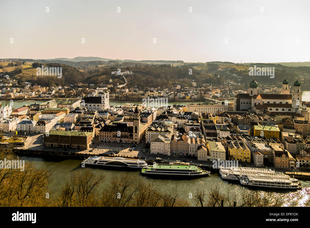 Germany, Passau, view to city with Inn River and Danube River from ...