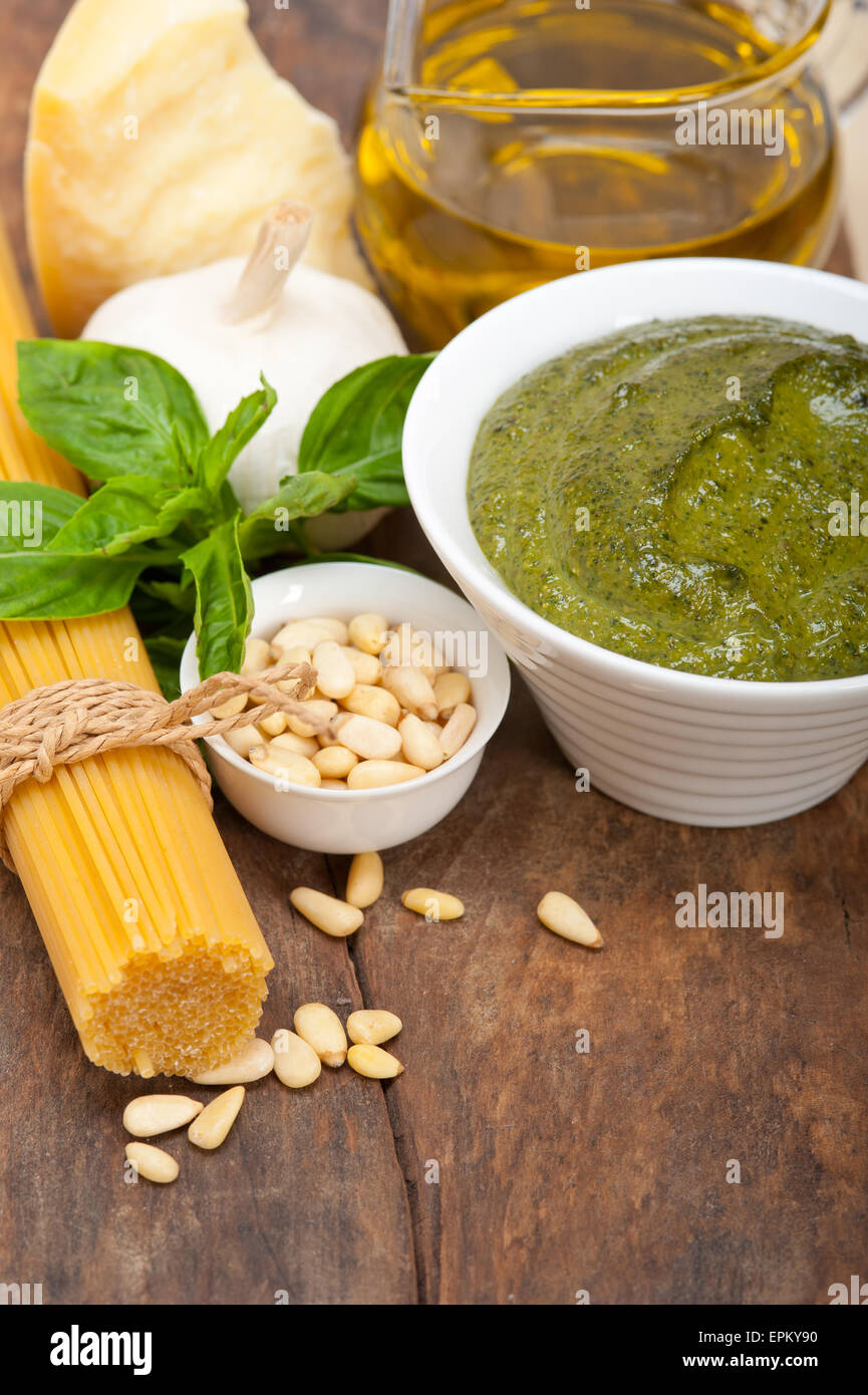 Italian traditional basil pesto pasta ingredients Stock Photo - Alamy