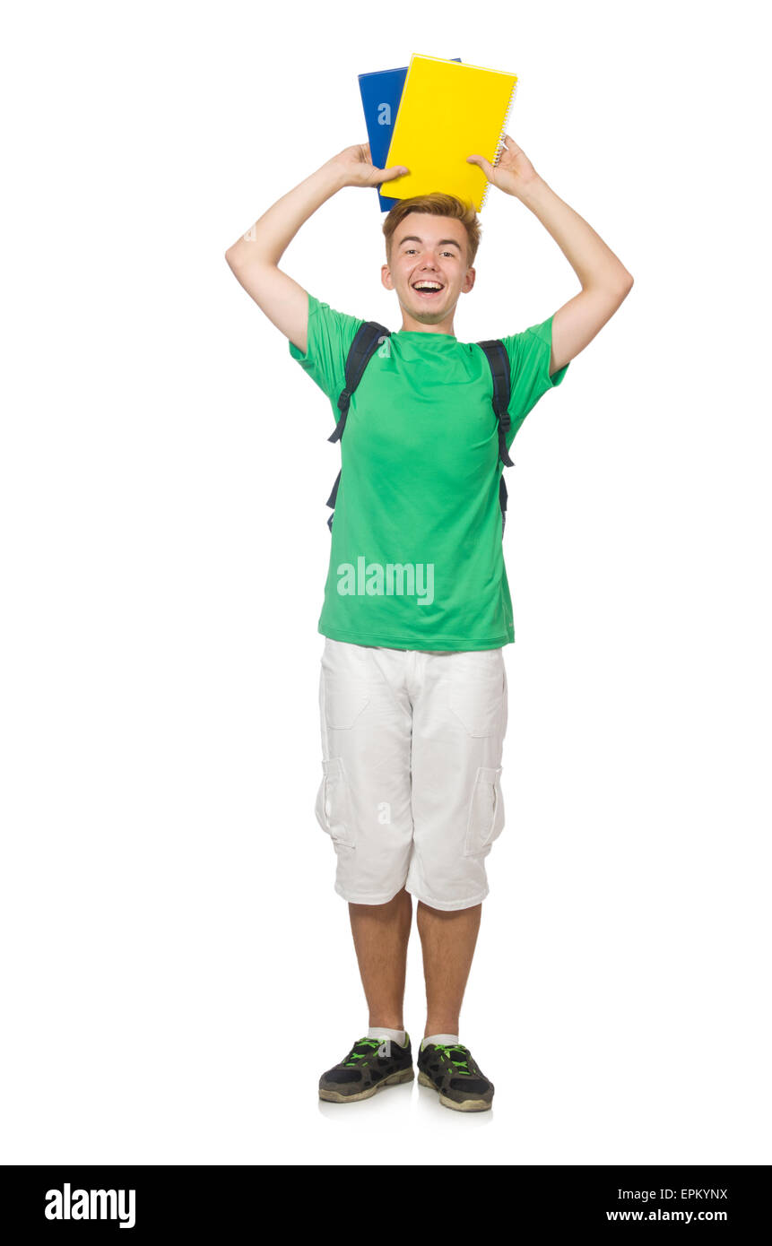 Student with textbooks isolated on the white Stock Photo - Alamy