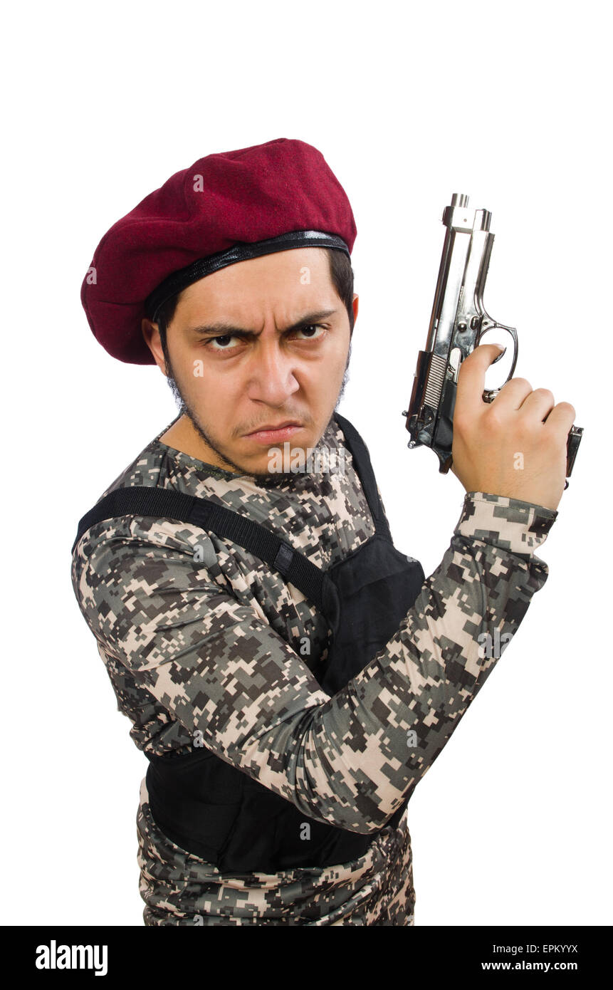 Soldier with a weapon isolated on white Stock Photo - Alamy