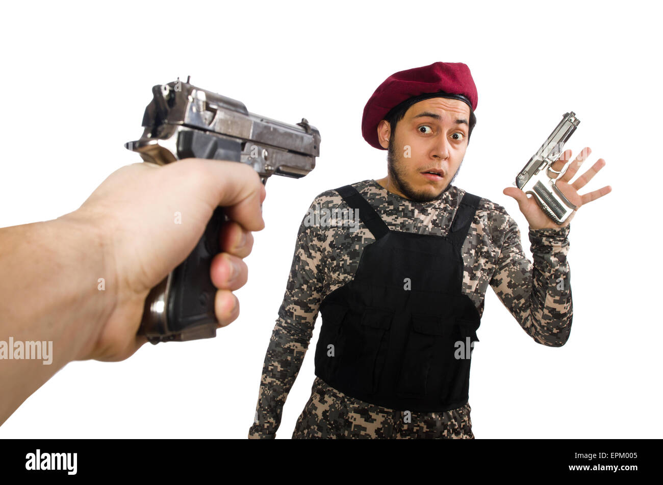 Soldier with a weapon isolated on white Stock Photo - Alamy