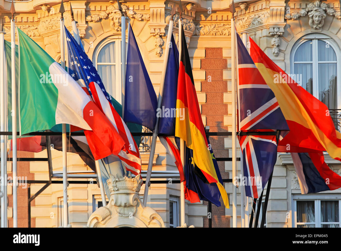 Building with flags hi-res stock photography and images - Alamy