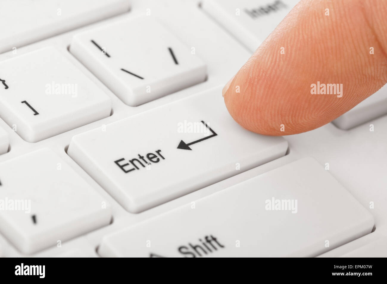 White computer keyboard and hand Stock Photo - Alamy