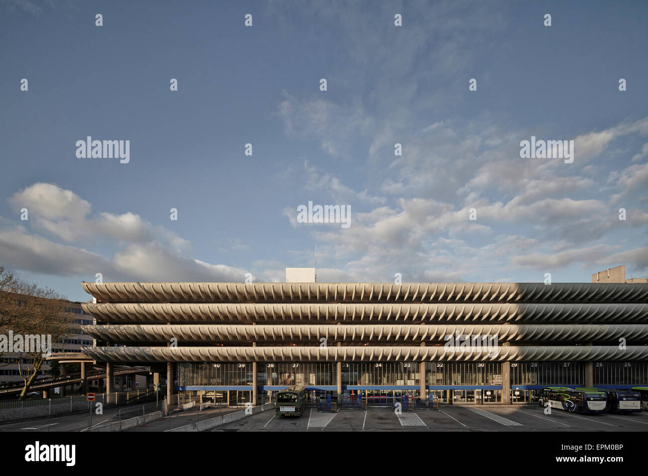 Curved carpark balconies of Preston Bus Station, Lancashire, England ...