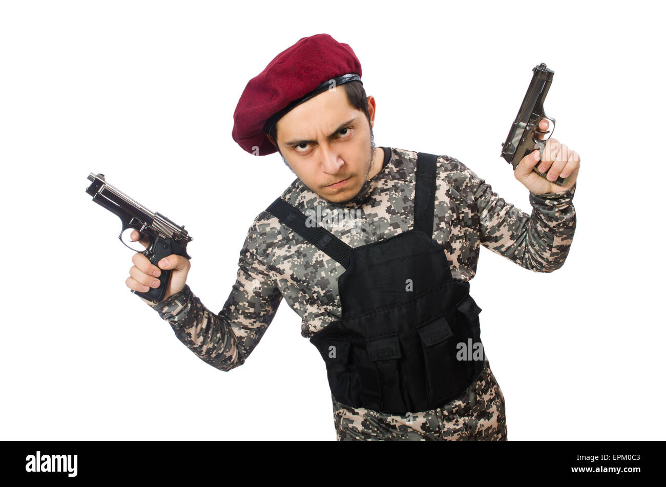 Soldier with a weapon isolated on white Stock Photo - Alamy