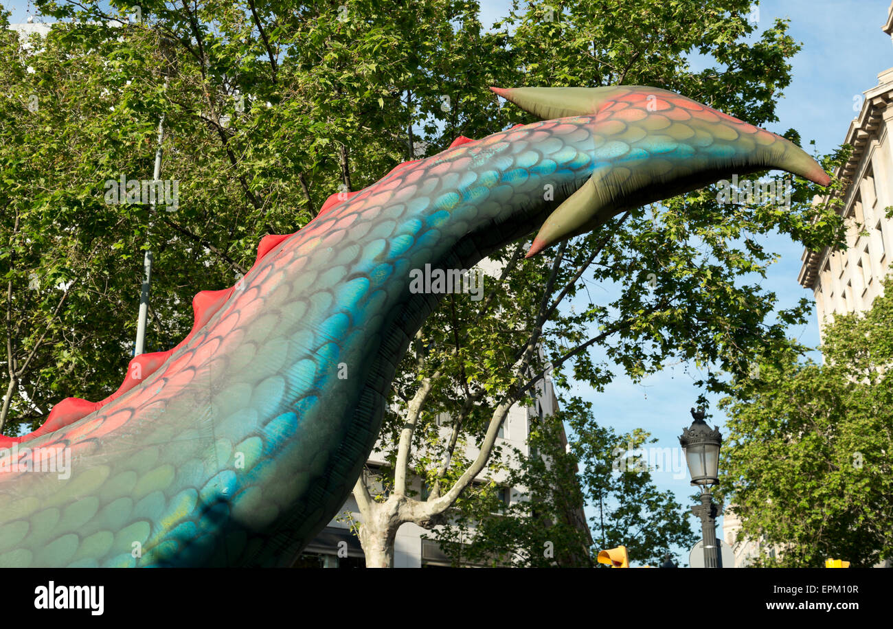 Dragon tail of carnival float on St George's day in Barcelona, Spain ...