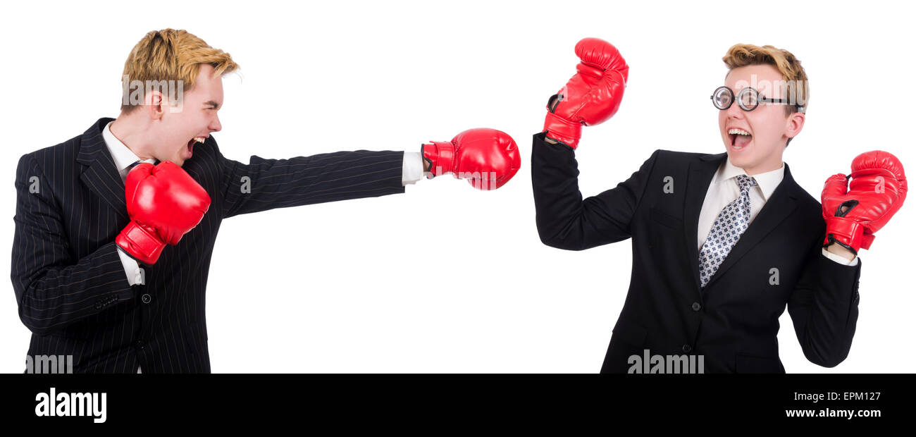 Two businessmen boxing isolated on the white Stock Photo - Alamy
