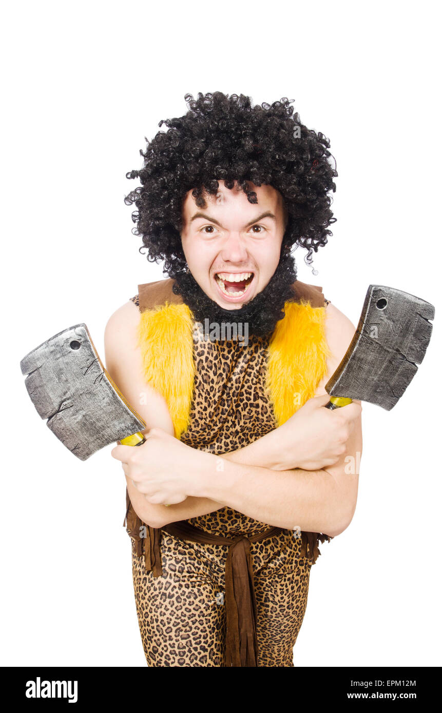 Savage man isolated on white Stock Photo - Alamy