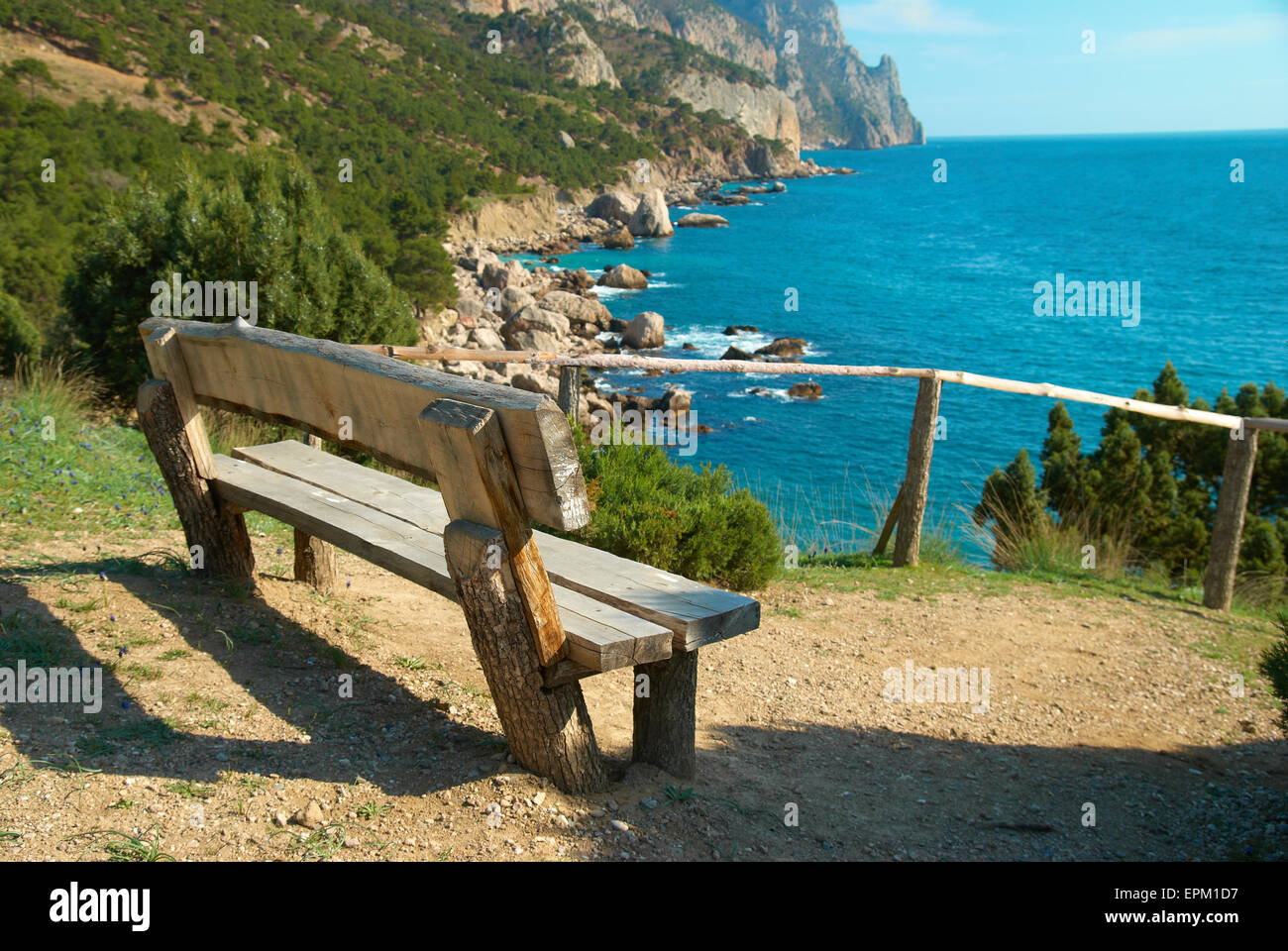 Bench with seaside view Stock Photo - Alamy