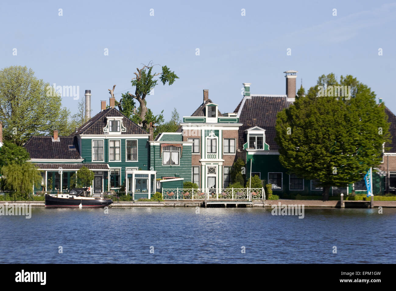 Houses on the banks of the Zaan River in the village of Zaandam Holland ...