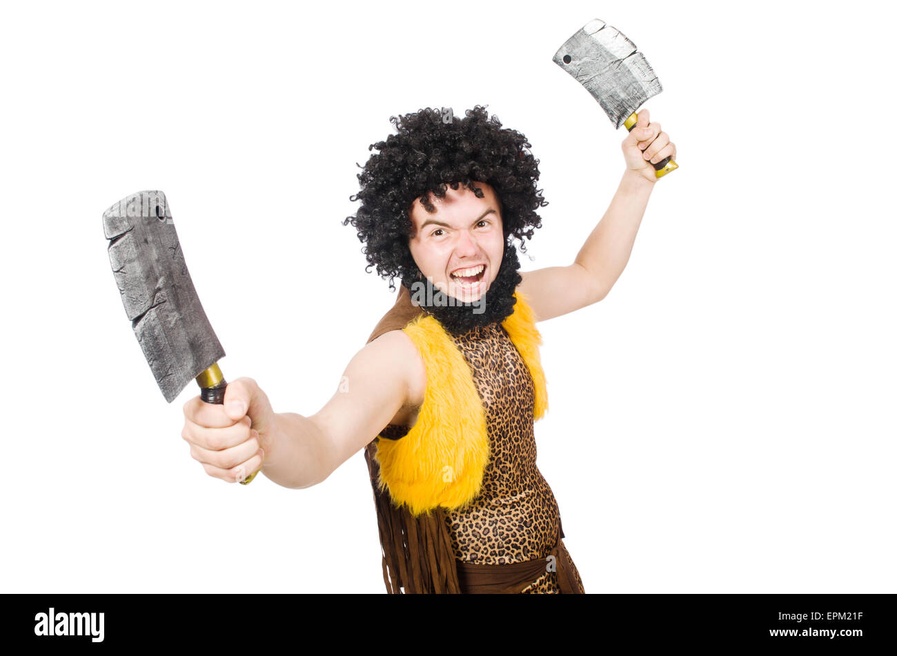 Savage man isolated on white Stock Photo - Alamy