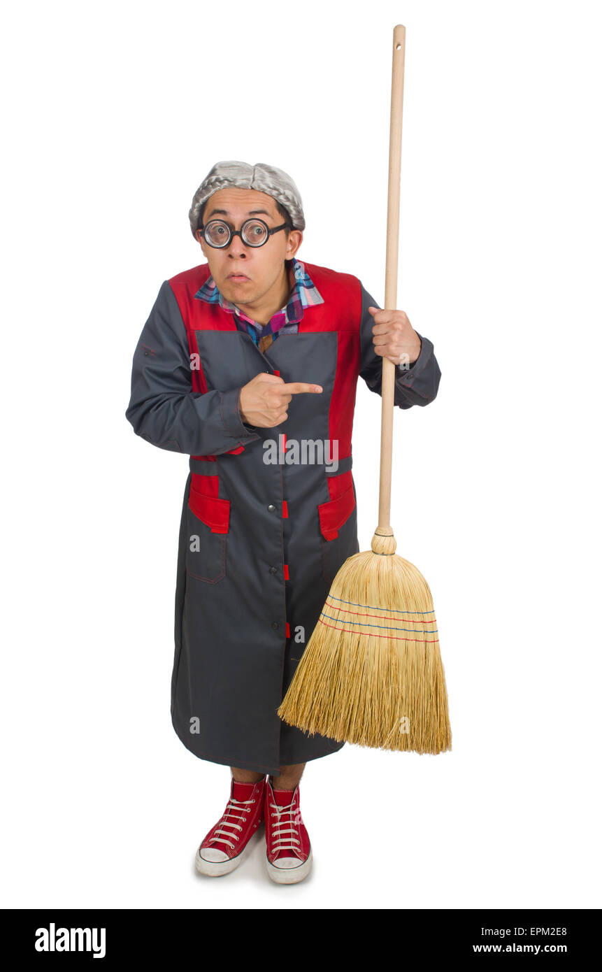 Funny janitor isolated on white Stock Photo - Alamy