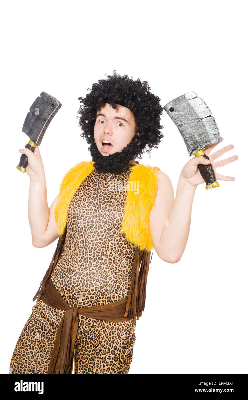 Savage man isolated on white Stock Photo - Alamy
