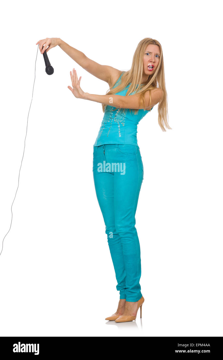 Young woman singer isolated on white Stock Photo - Alamy