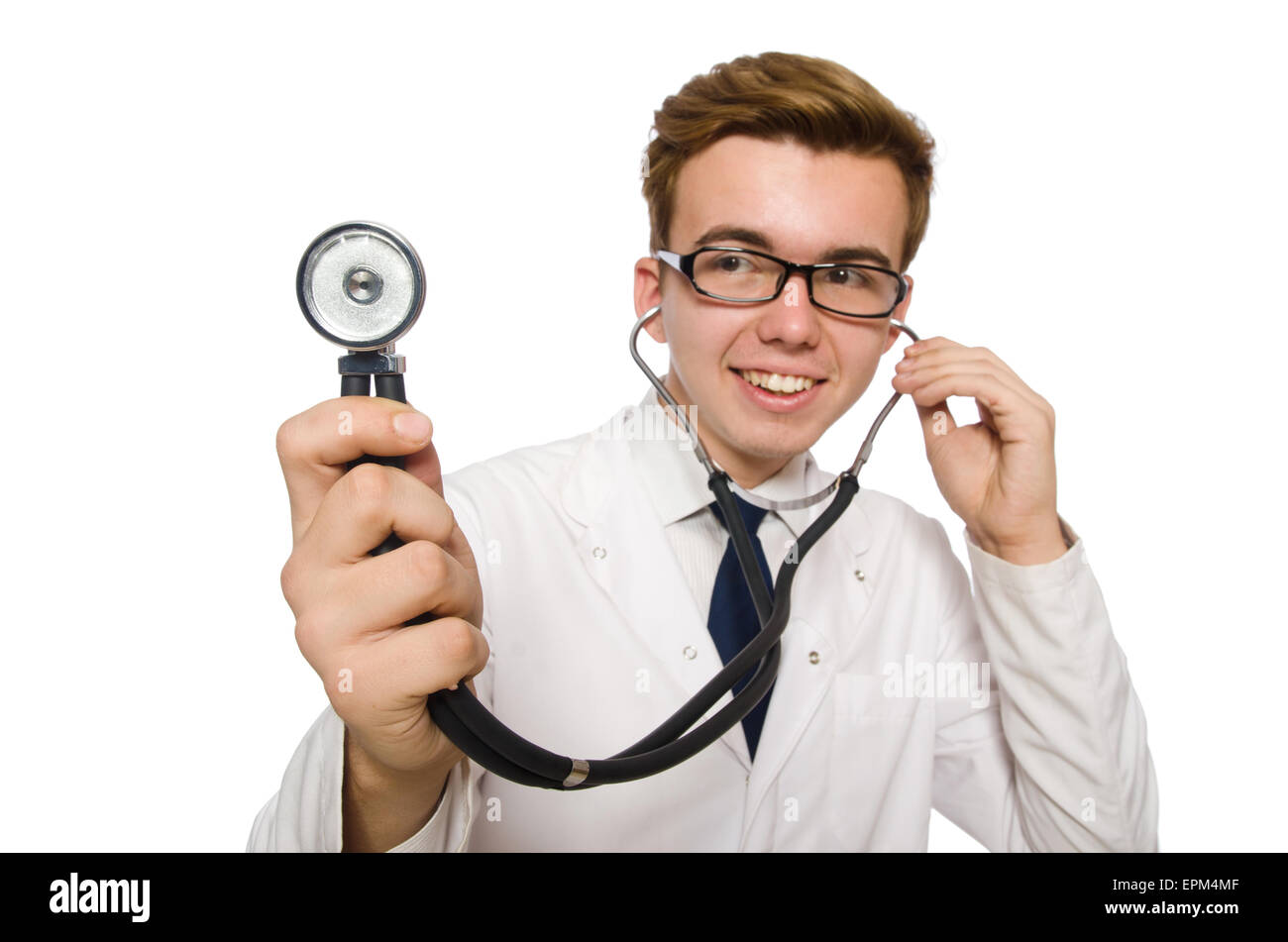 Funny doctor isolated on white Stock Photo - Alamy