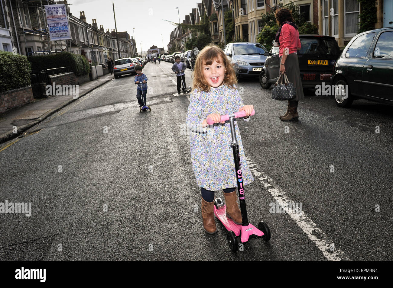Children safely playing in a closed to traffic street in Bristol as ...