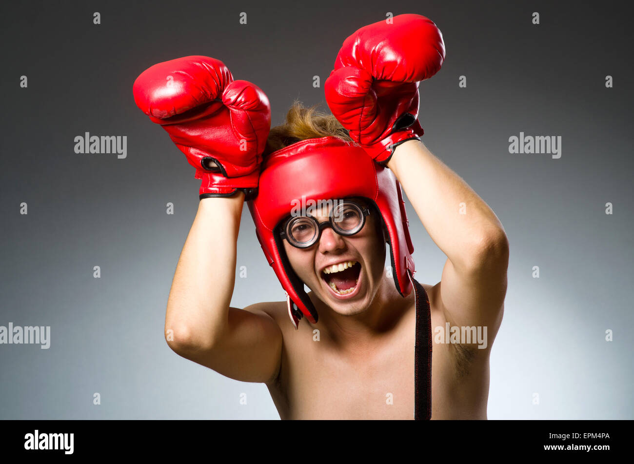 Funny boxer against dark background Stock Photo - Alamy