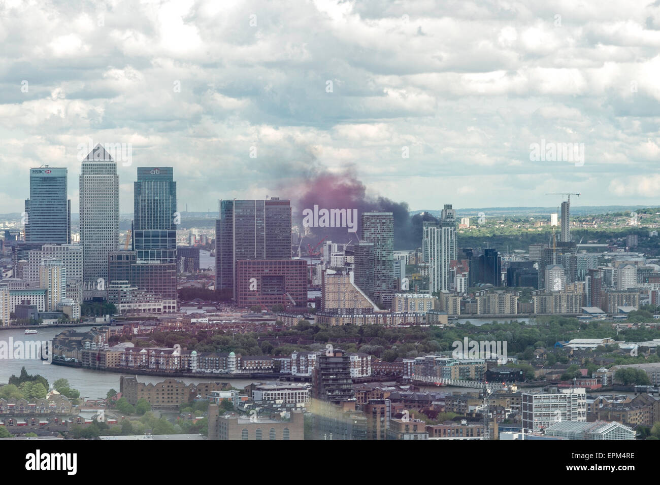 View from Walkie Talkie Tower London, Fire over Charlton Stock Photo ...