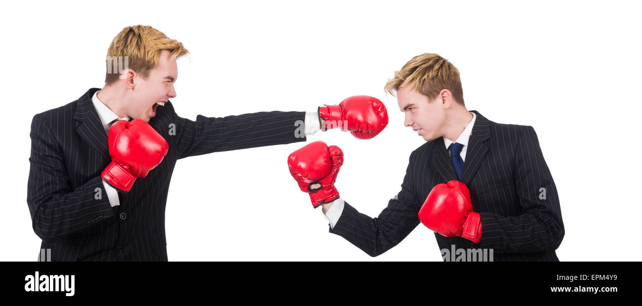 Two businessmen boxing isolated on the white Stock Photo - Alamy