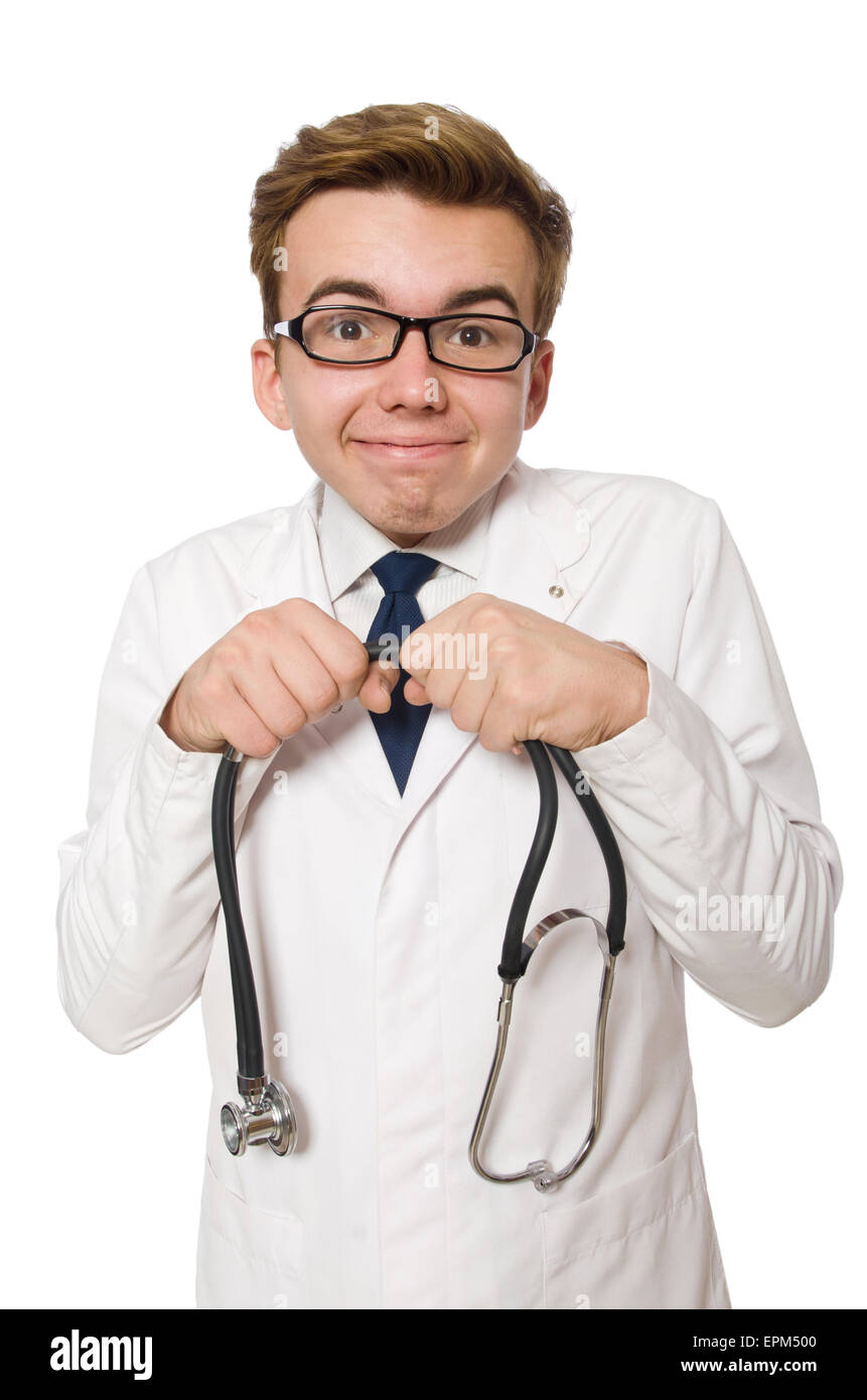 Funny doctor isolated on white Stock Photo - Alamy