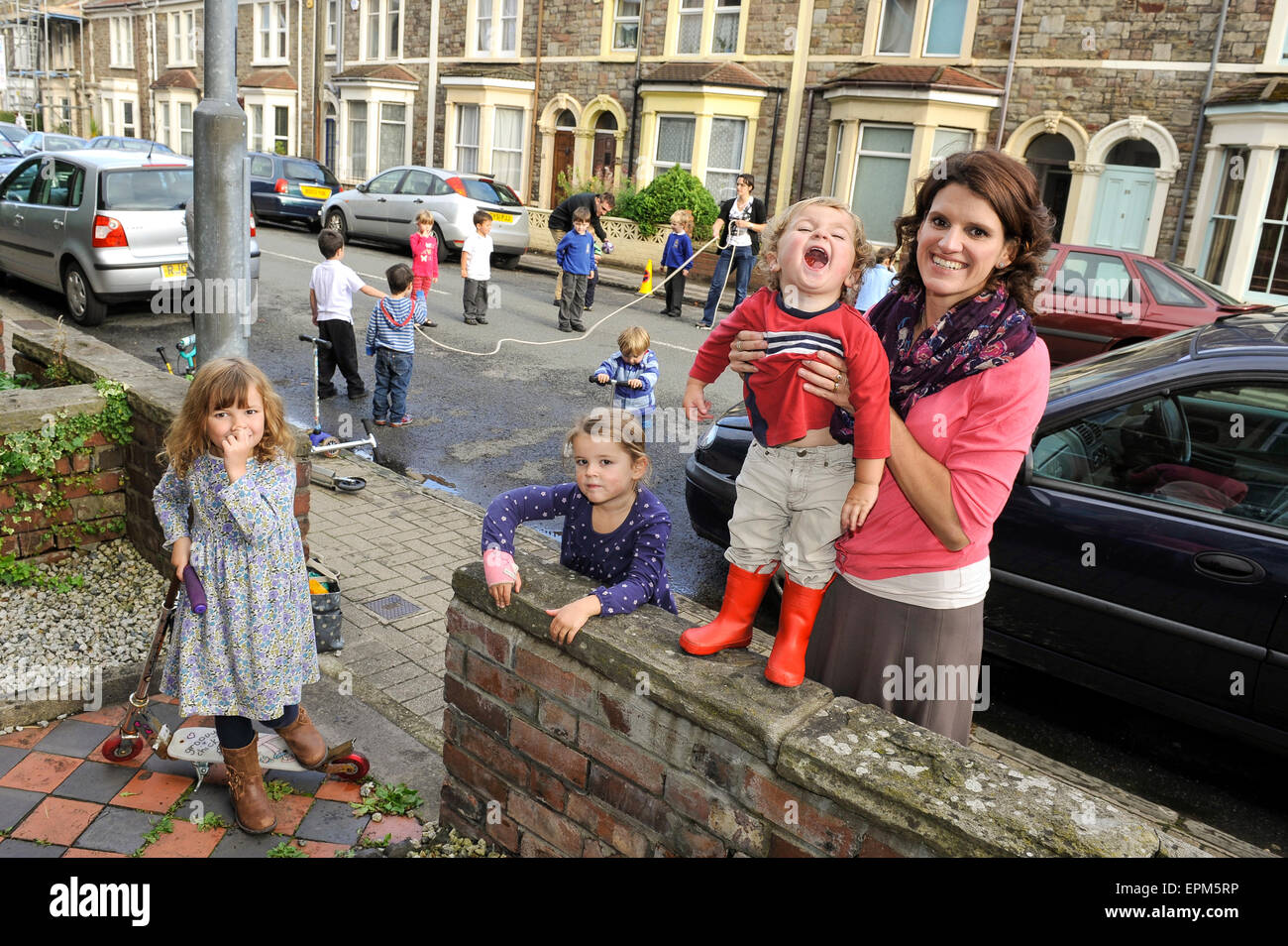 Children safely playing in a closed to traffic street in Bristol as ...