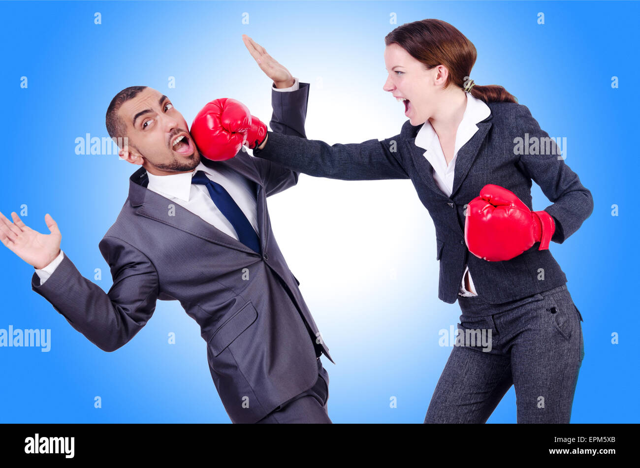 Office pair fighting isolated on white Stock Photo - Alamy
