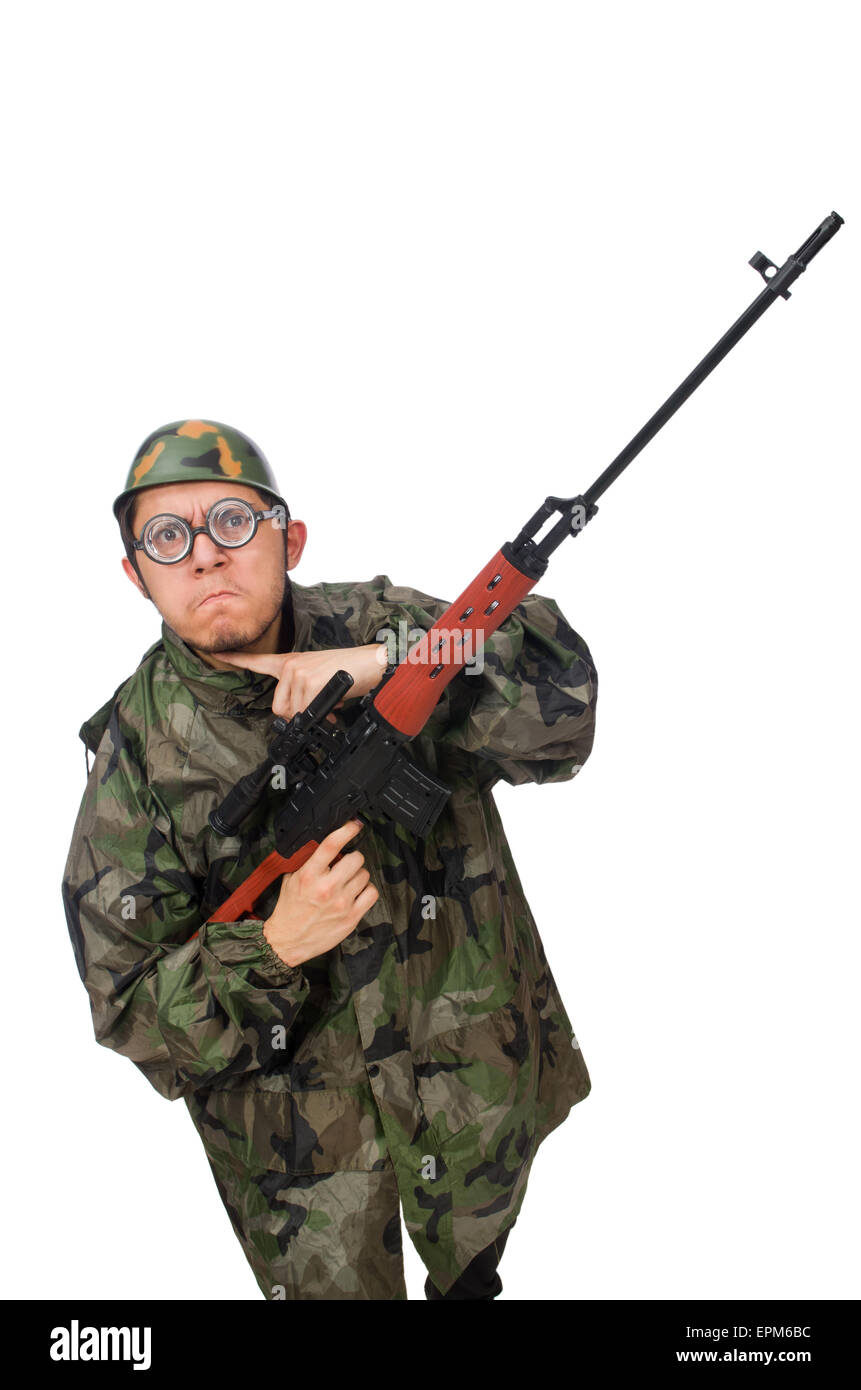 Military man with a gun isolated on white Stock Photo - Alamy