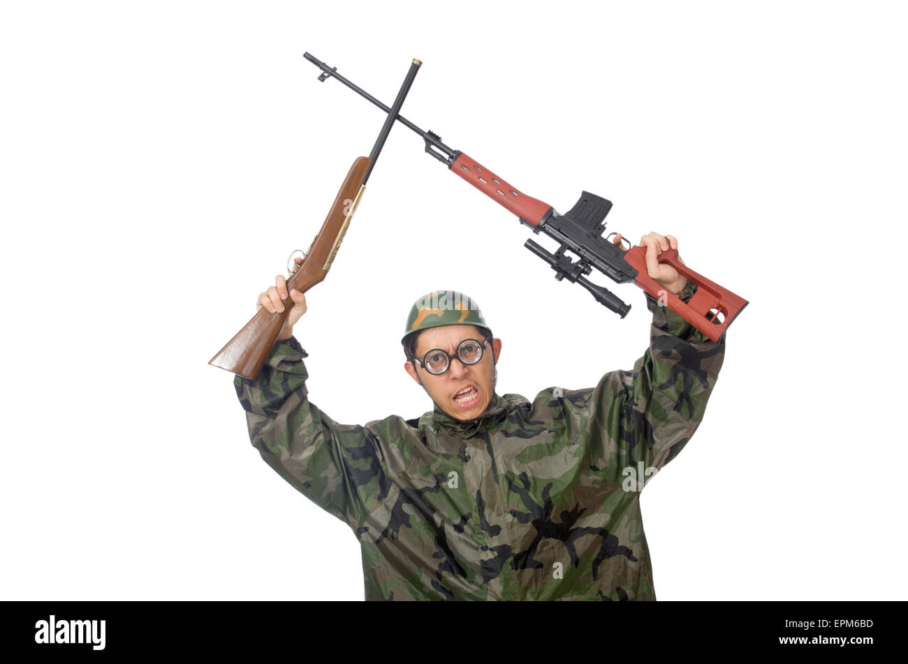 Military man with a gun isolated on white Stock Photo - Alamy