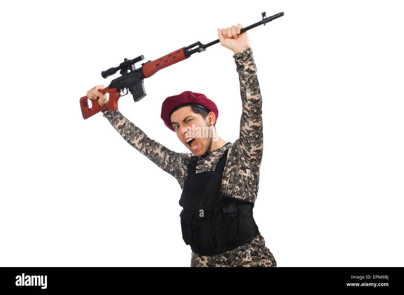 Soldier with a weapon isolated on white Stock Photo - Alamy