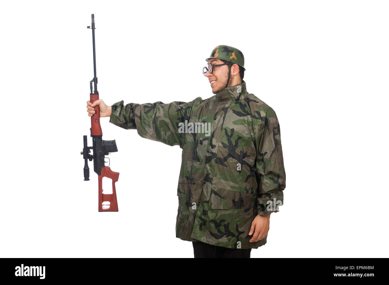 Military man with a gun isolated on white Stock Photo - Alamy