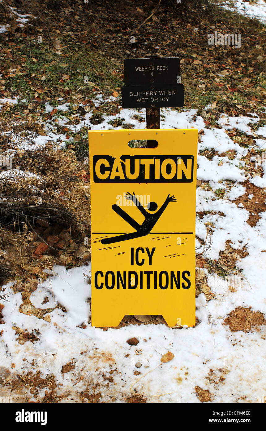 caution ice conditions Stock Photo - Alamy