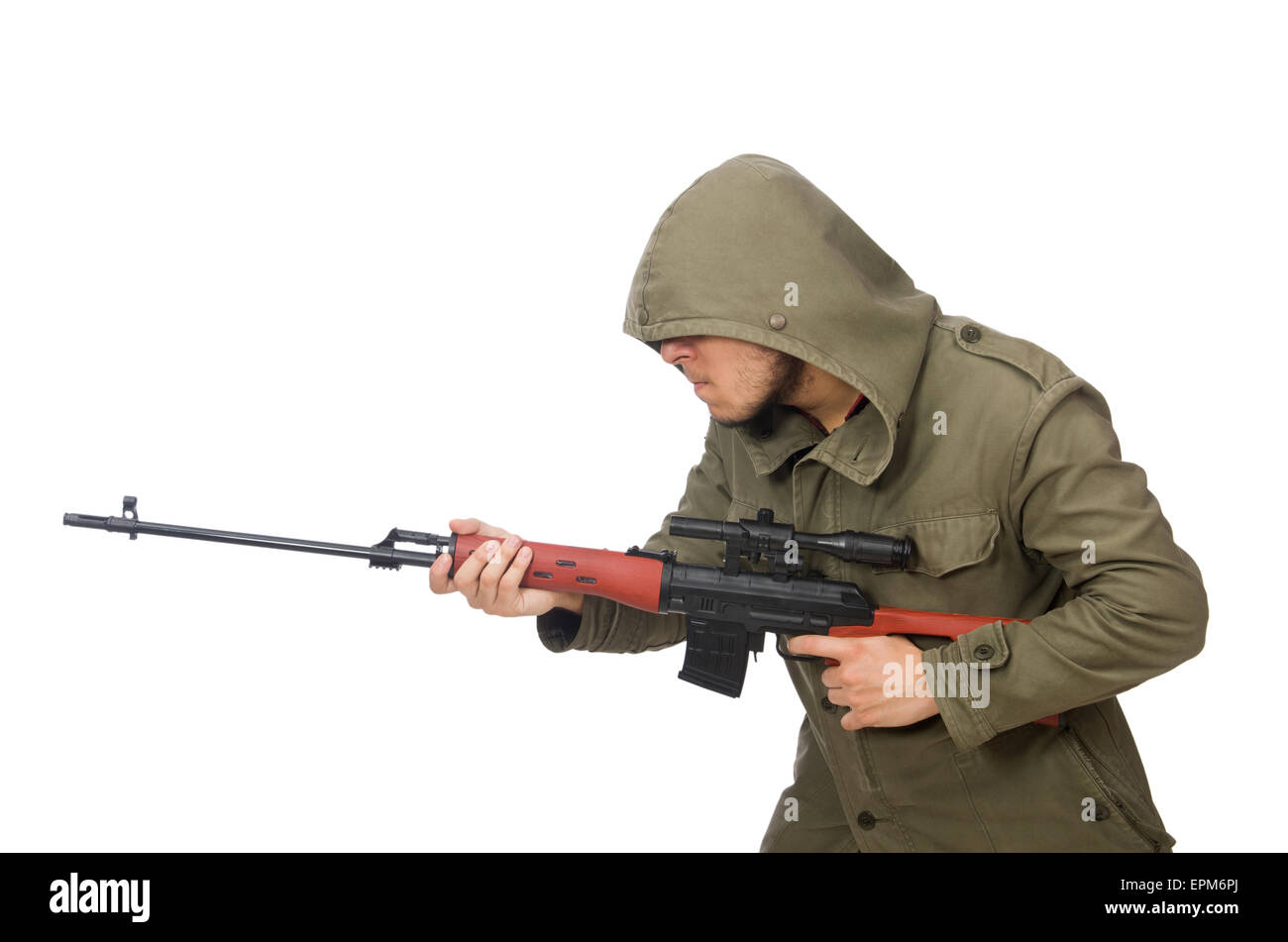 Man with a gun isolated on white Stock Photo - Alamy