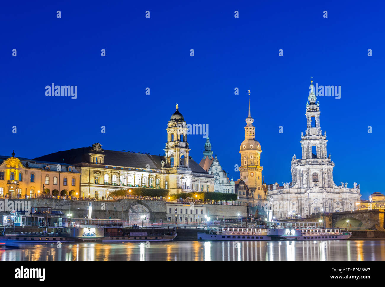 Dresden skyline at night near river Stock Photo - Alamy
