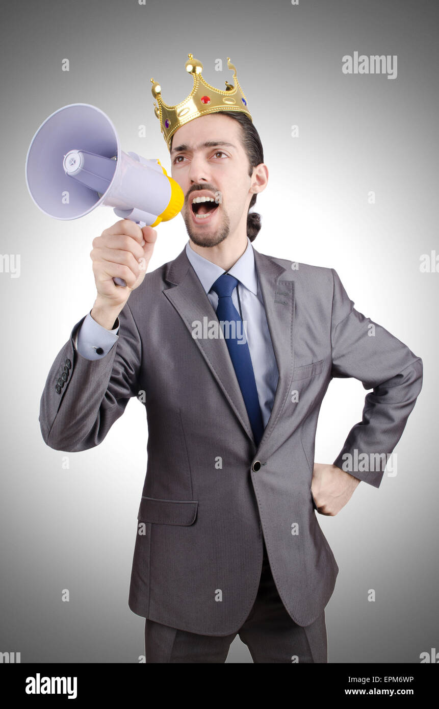 Man shouting and yelling with loudspeaker Stock Photo - Alamy