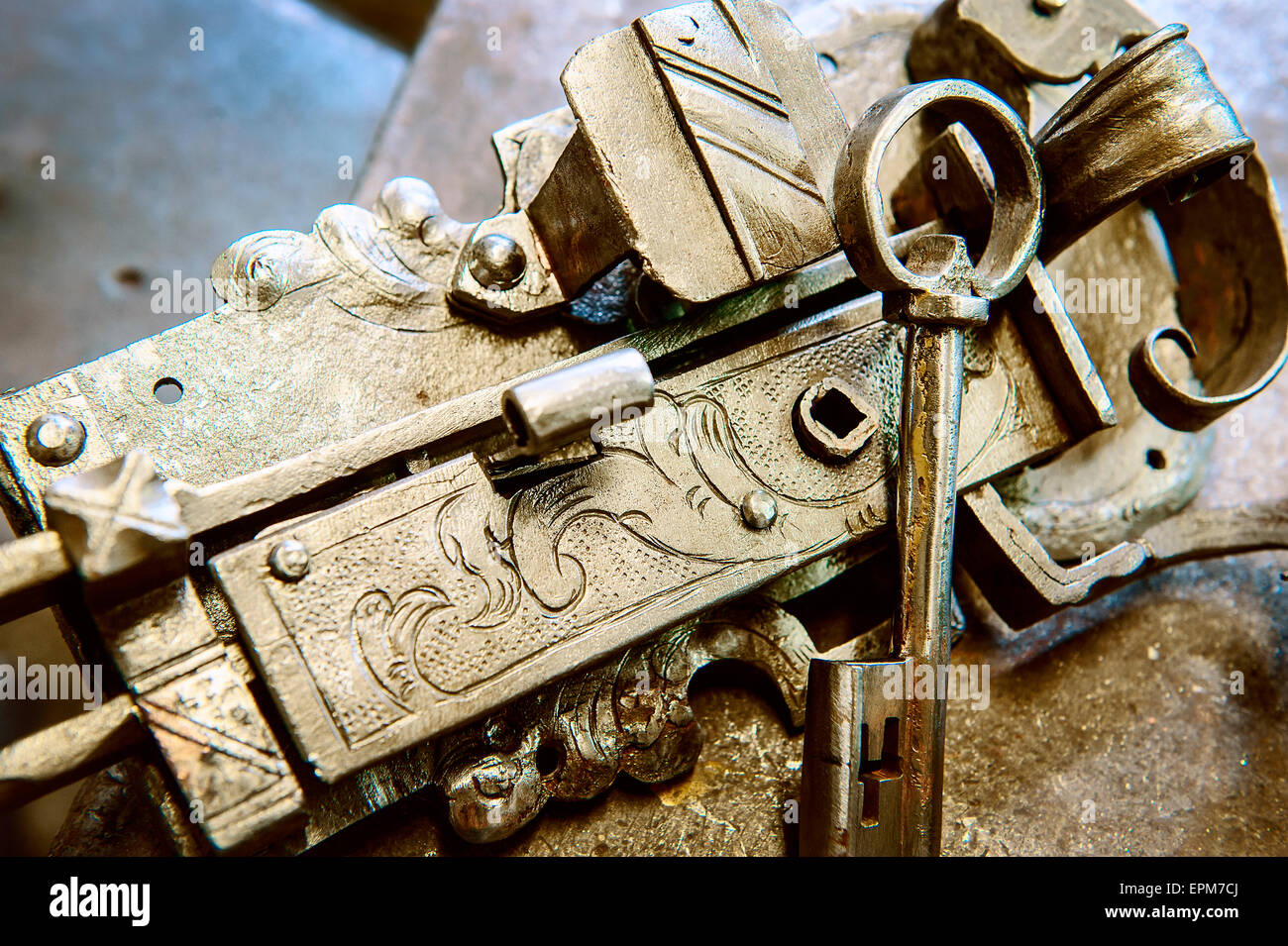 Handcrafted and engraved lock Stock Photo - Alamy