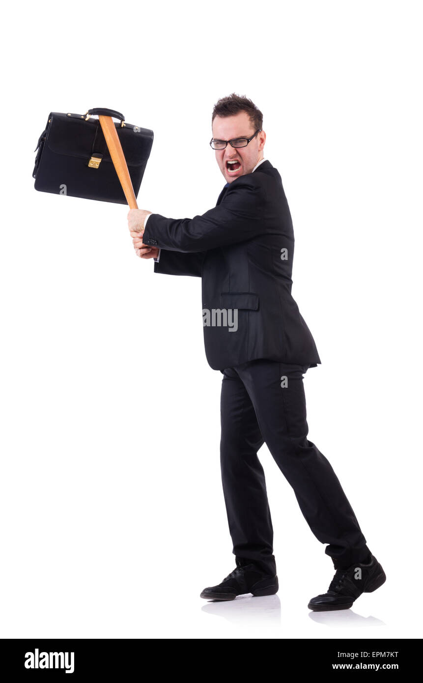 Man with baseball bat isolated on white Stock Photo - Alamy