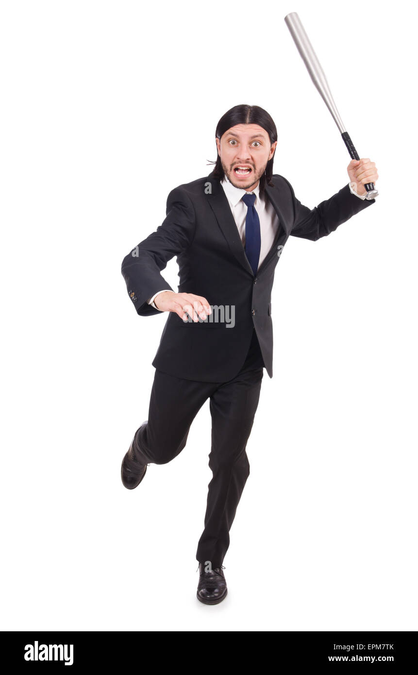 Man with baseball bat isolated on white Stock Photo - Alamy
