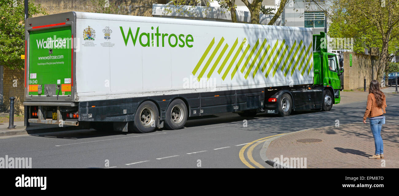 Waitrose articulated delivery lorry& trailer waiting in residential ...