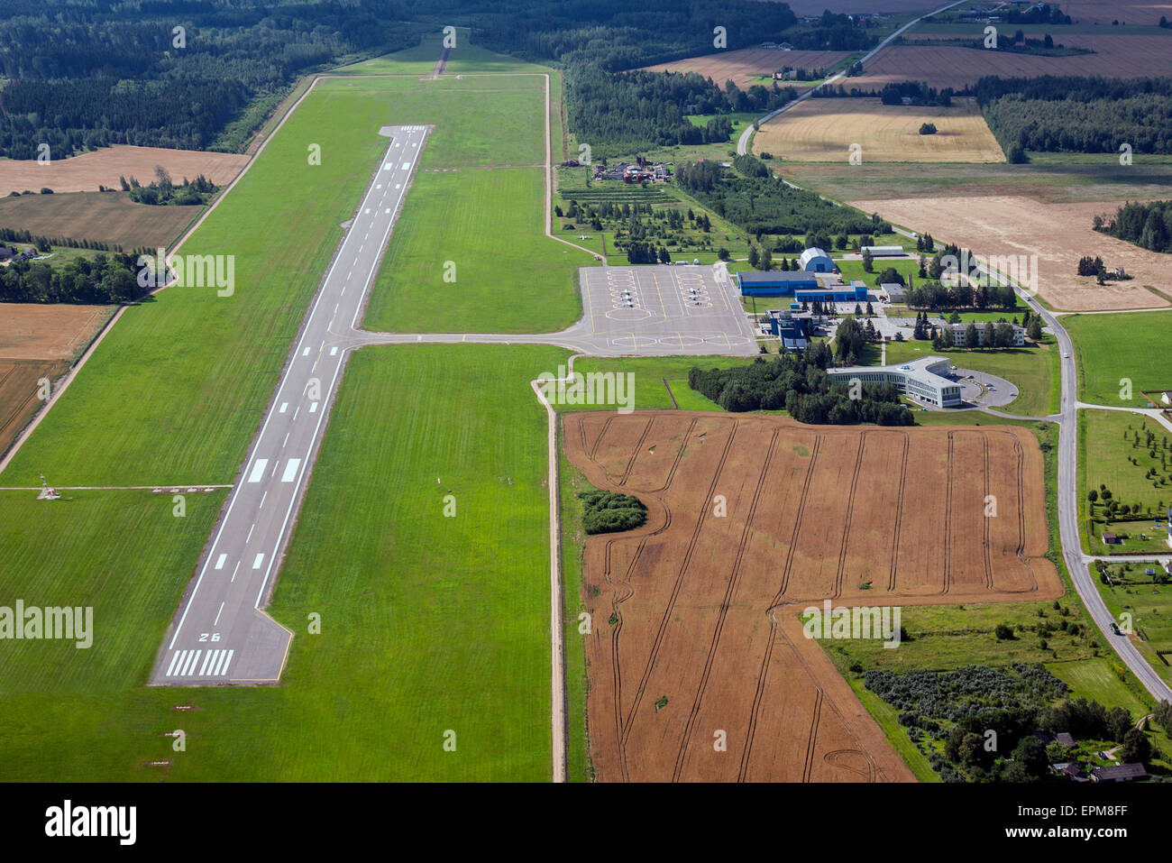 Estonia, runway of a small airport near Tartu, aerial view Stock Photo ...