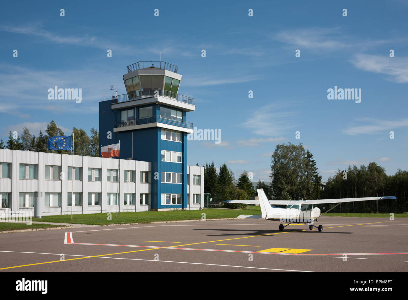 Estonia, small airport near Tartu, main terminal and air traffic ...